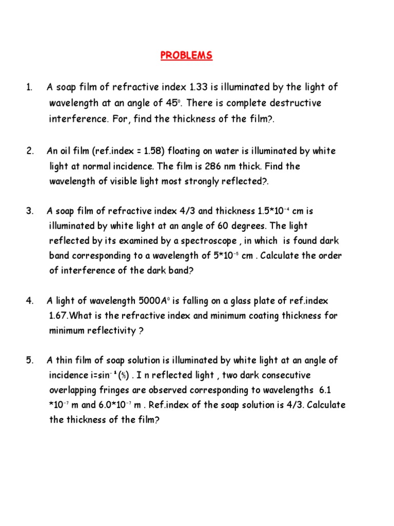 Problem Set 1 - Thin Film Interference | PDF