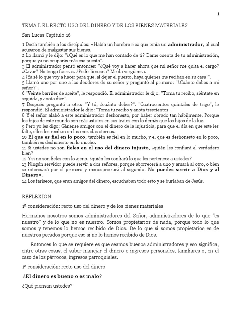 Recto Uso Del Dinero y Bienes Materiales | PDF | Ahorro | Jesús