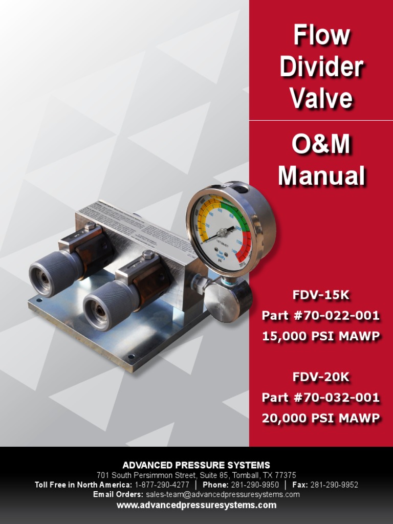 Flow Divider Valve O&M Manual | PDF | Pump | Valve