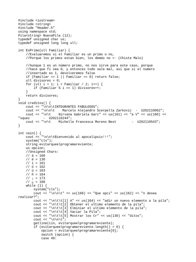 Código pila | PDF | Programación de computadoras | Paradigmas de programación