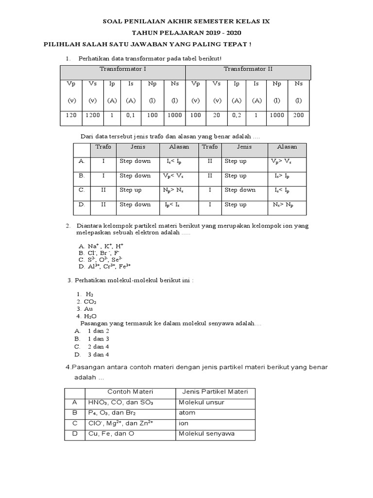 Soal Penilaian Akhir Semester Kelas IX | PDF