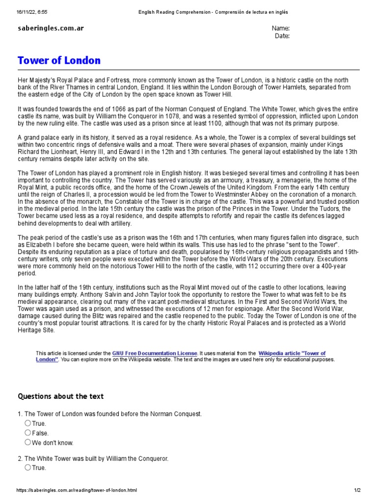 English Reading Comprehension - Comprensión de Lectura en Inglés | PDF ...