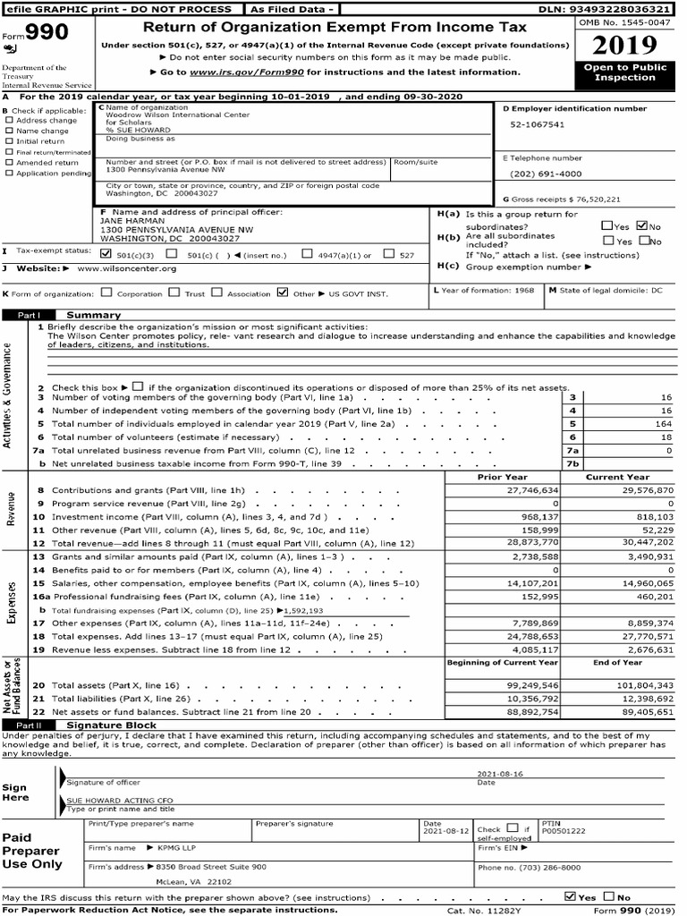 990 Form Wilson Center 2019 | PDF