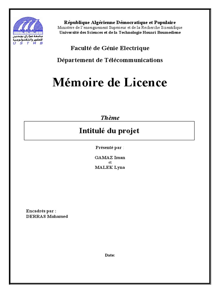 Mémoire de Licence: Intitulé Du Projet | PDF