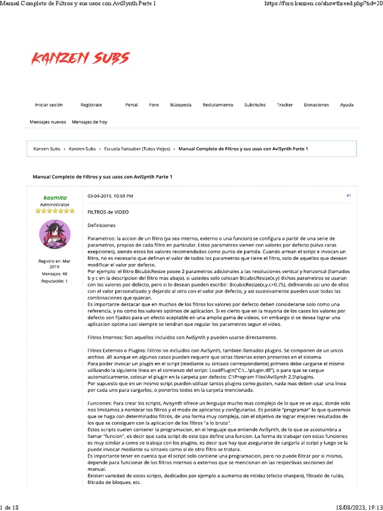 Filtros en AviSynth: Guía Parte 1 | PDF