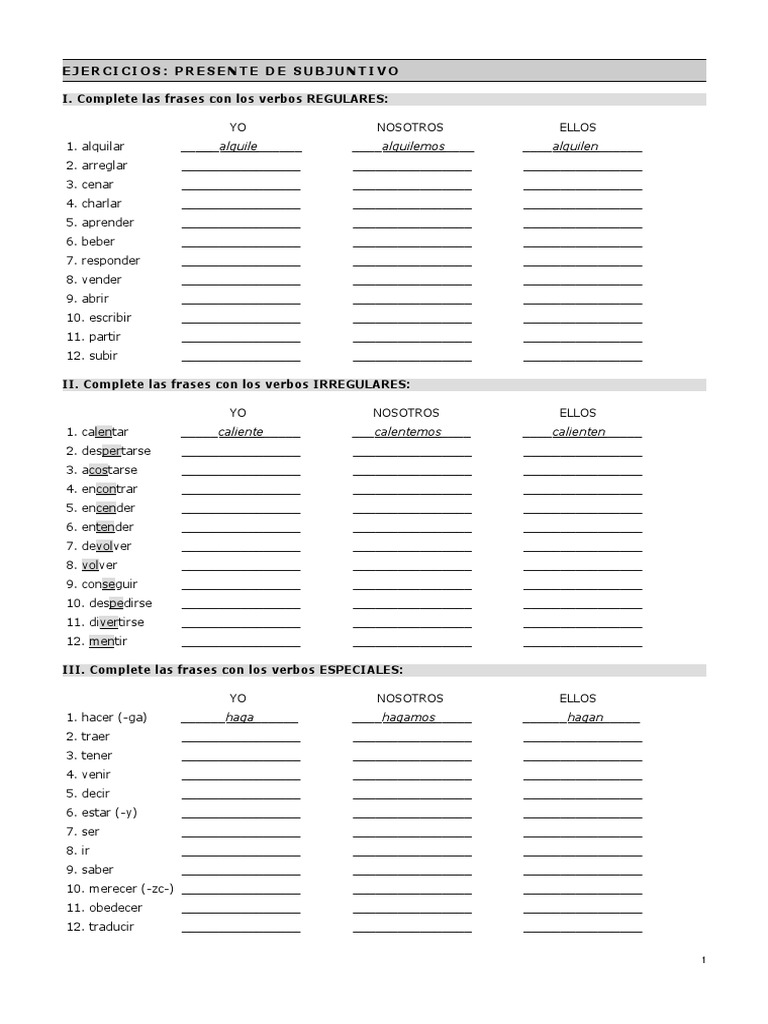 Ejercicios de Presente de Subjuntivo | PDF