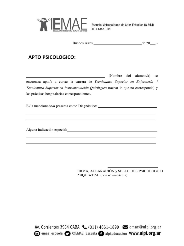 Apto Psicologico y Fisico para Alumnos PDF | PDF