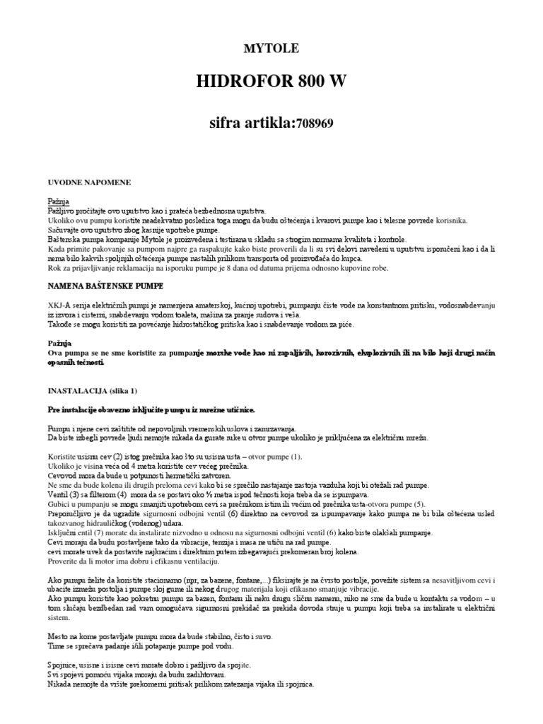 Tehnicko Uputstvo | PDF