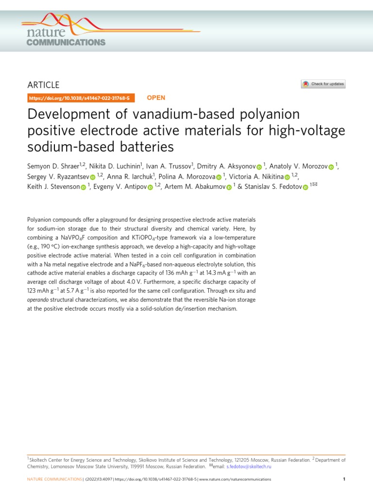 Development of Vanadium-Based Polyanion Positive Electrode Active Materials For High-Voltage ...
