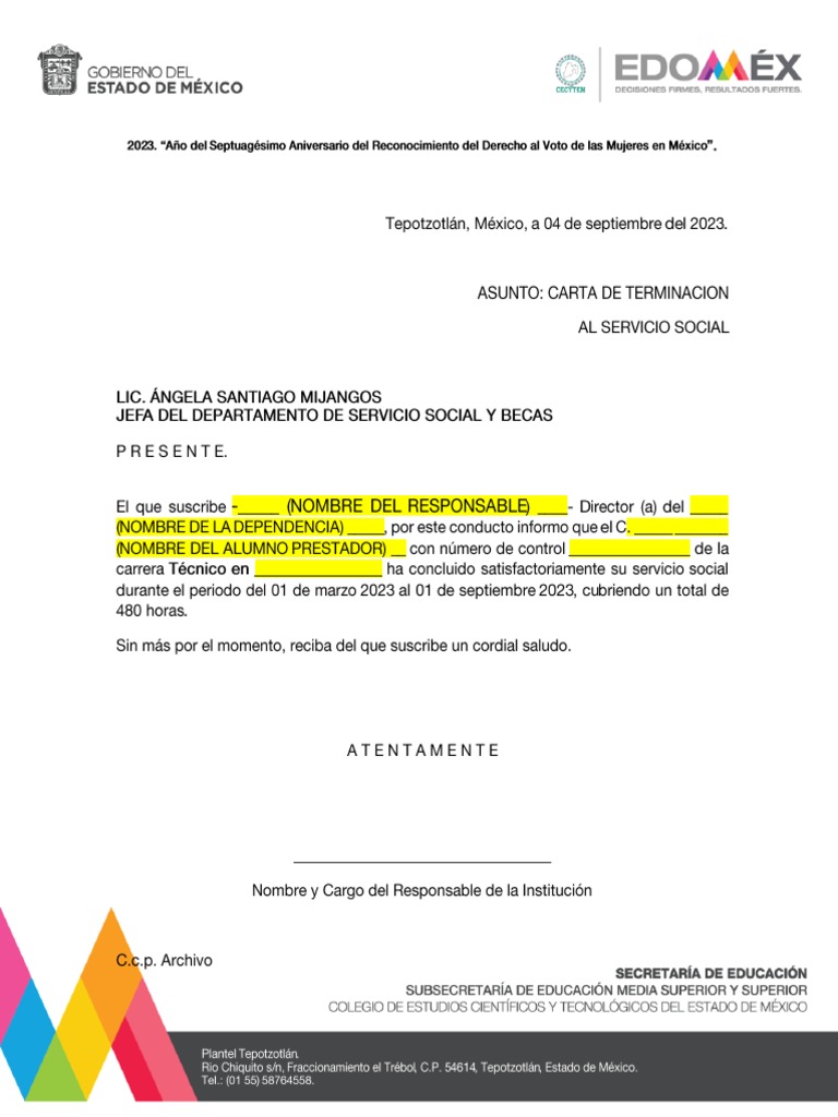 Ejemplo Carta de Termino | PDF