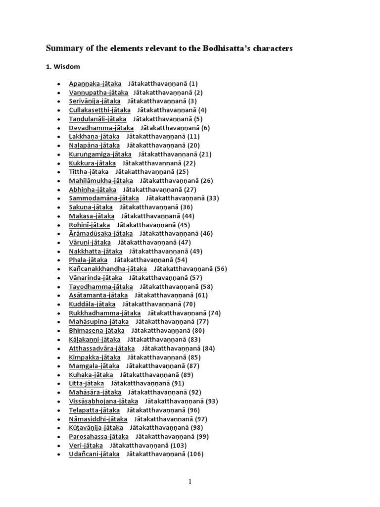 Subdocument Collection of Bodhisatta Characters Jatakas Tales | PDF
