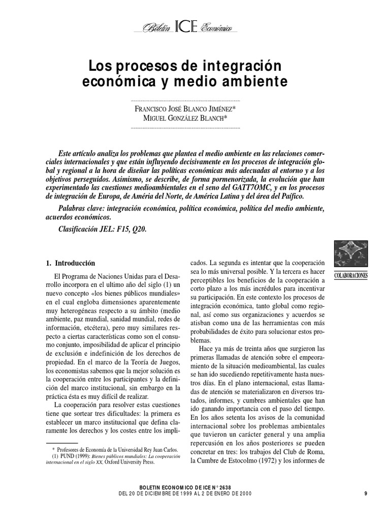 Proceso de Integracion Economica y Medio Ambiente | PDF