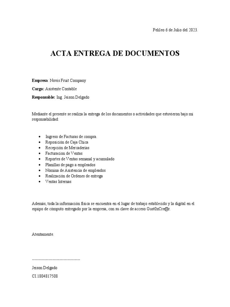 Entrega Documentos Asistente Contable | PDF | Finanzas y dinero