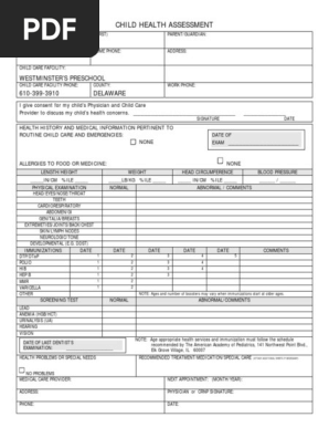 Pediatric Assessment Form Health Sciences Wellness