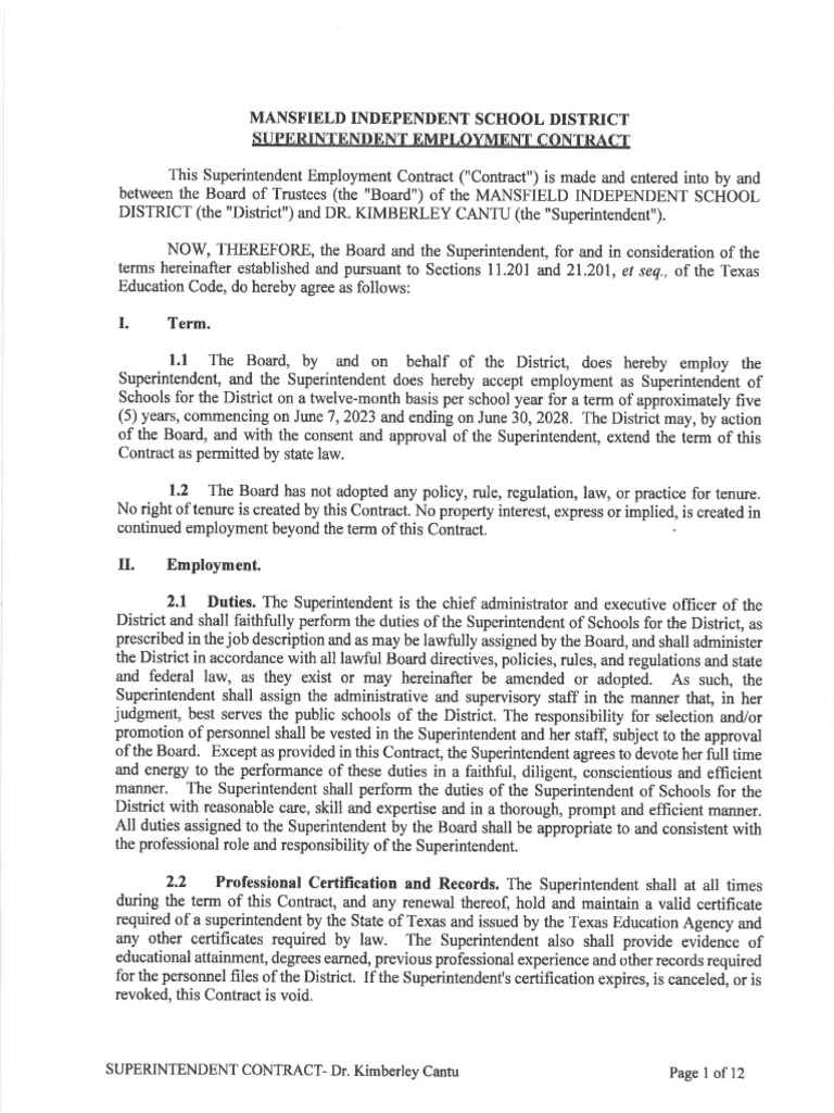 Mansfield ISD Contract | PDF