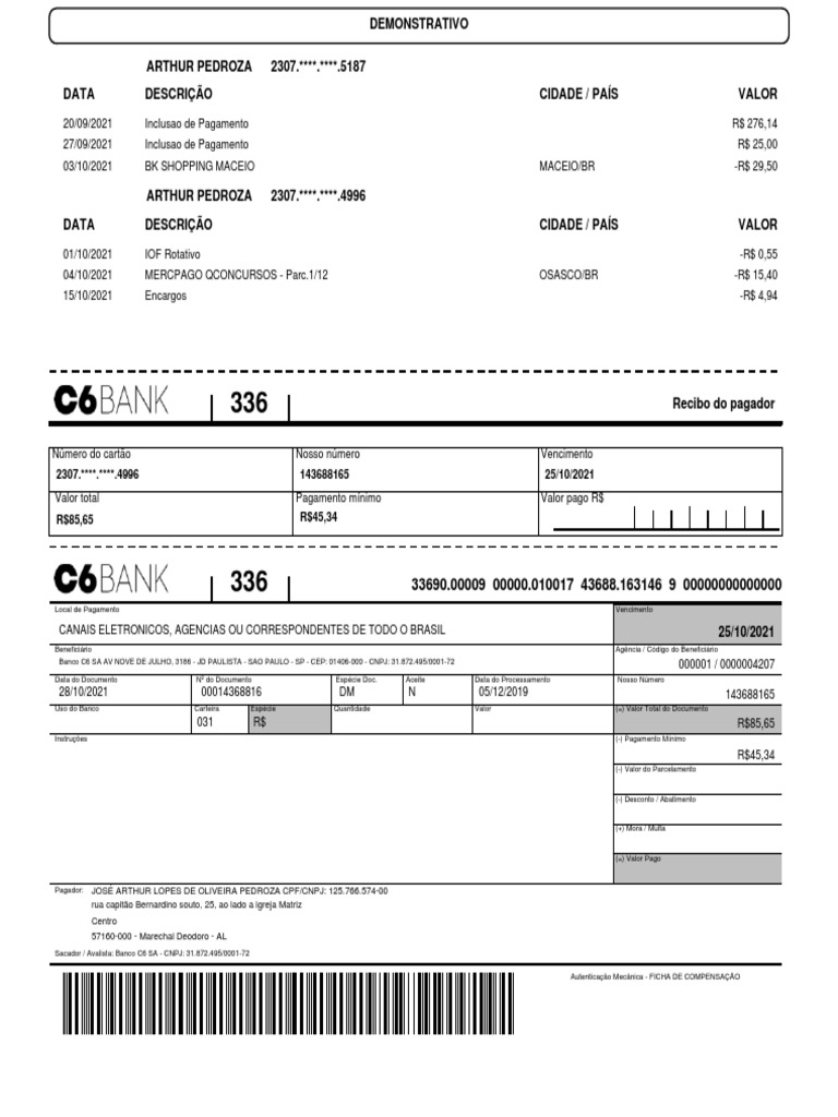 Boleto c6 Bank Cropped | PDF
