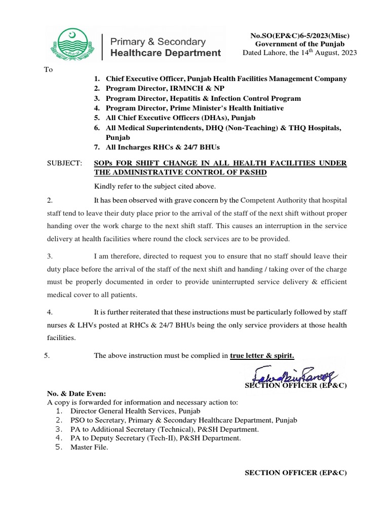 SOPs Hospitals?? Staff Shift Change | PDF