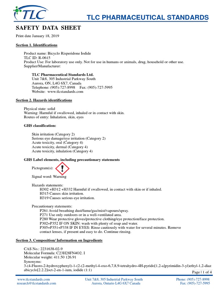 TLC Pharmaceutical Standards: Safety Data Sheet | PDF | Personal ...