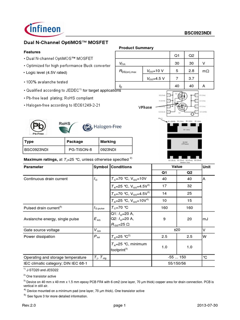BSC0923NDI Infineon | PDF | Field Effect Transistor | Mosfet
