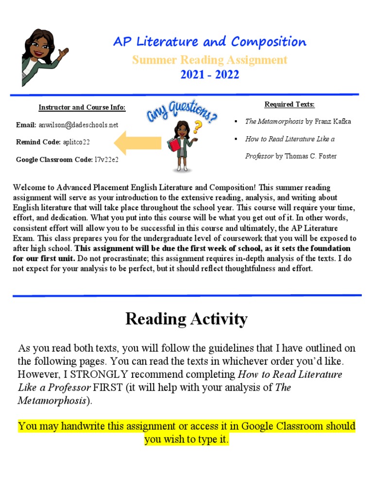 AP Literature Summer Reading Guide | PDF | The Metamorphosis | Advanced ...