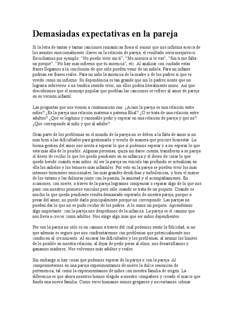 Demasiadas Expectativas en La Pareja | PDF