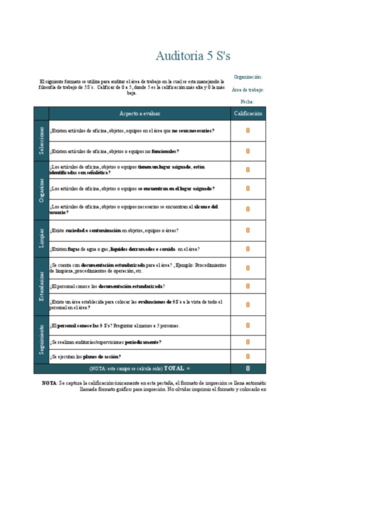 Formato Auditoria 5S - S | PDF