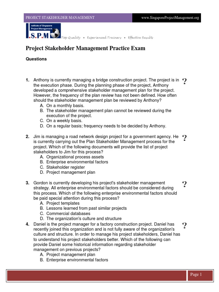 10) Project Stakeholder Management - Practice Exam (10 Questions) | PDF