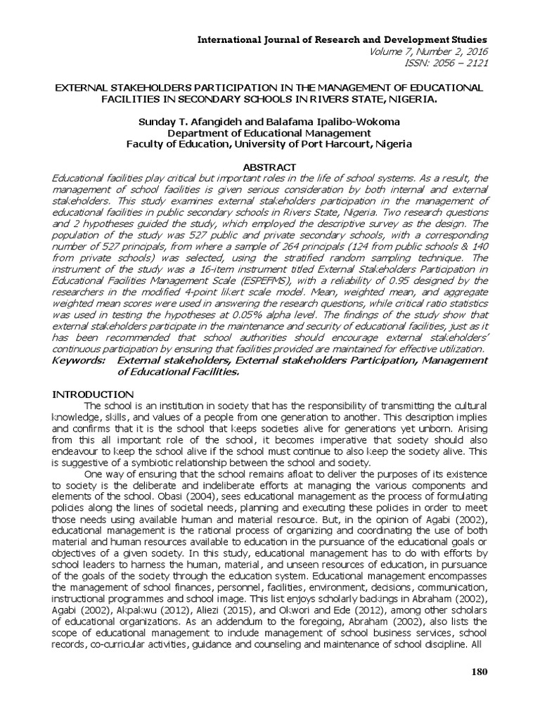 External Stakeholders Participation in The Management of Edu | PDF ...