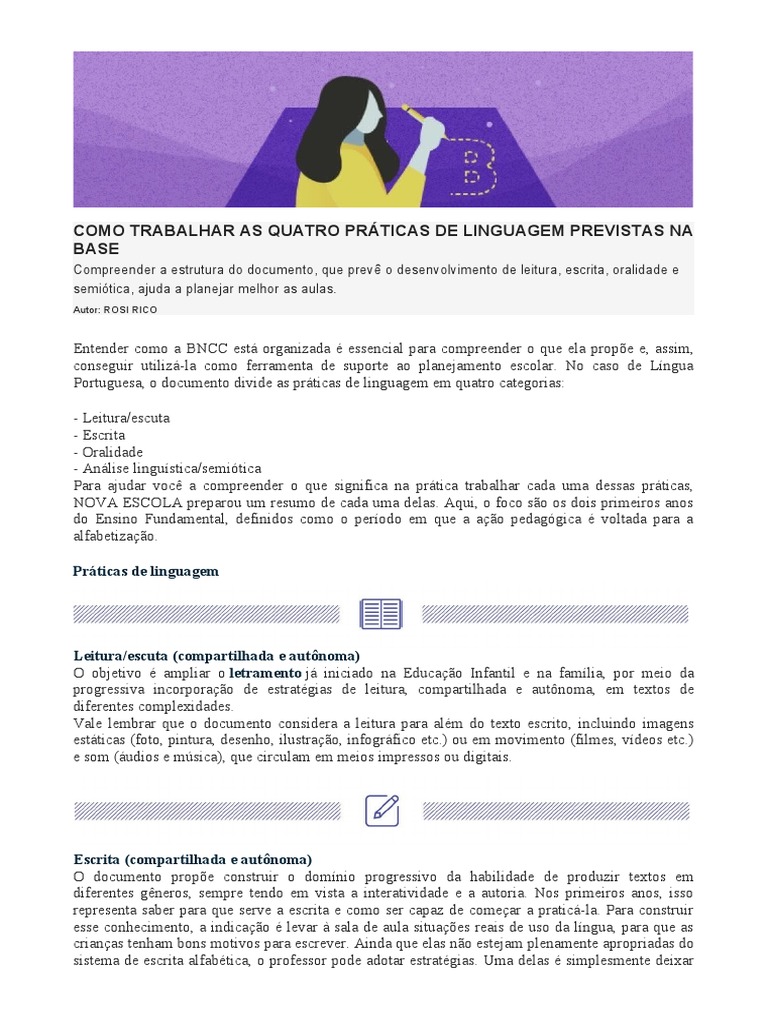 Como Trabalhar As Quatro Práticas de Linguagem | PDF | Alfabetização ...