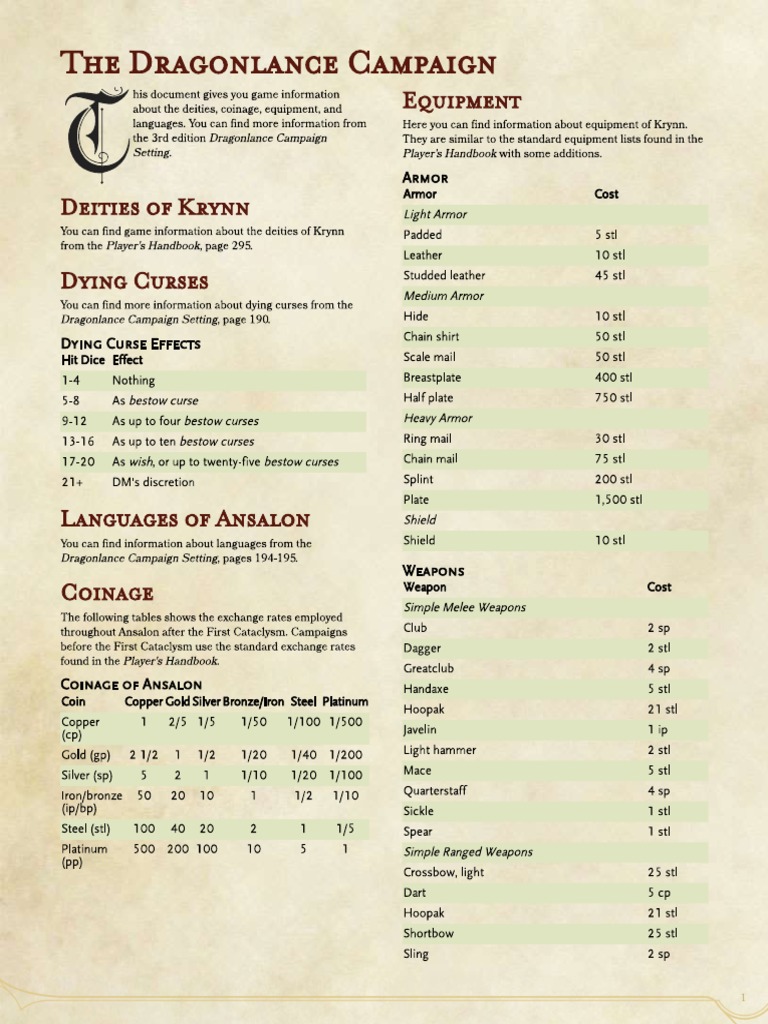 Dragonlance Campaign Setting 5e | PDF
