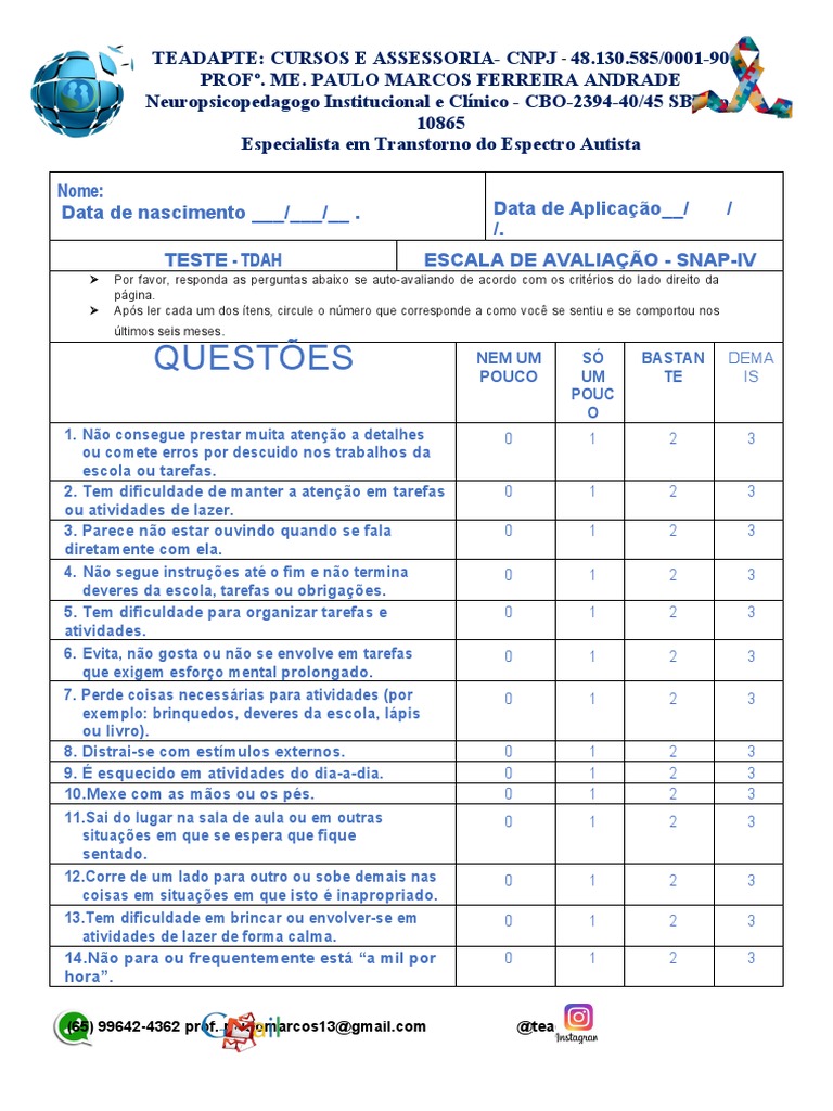 Escala de Avaliação - Snap-Iv | PDF