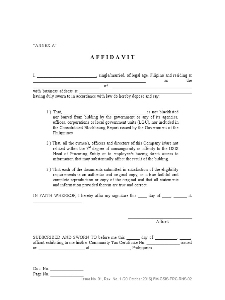 Affidavit Certifying That The Company Is Not Blacklisted. | PDF