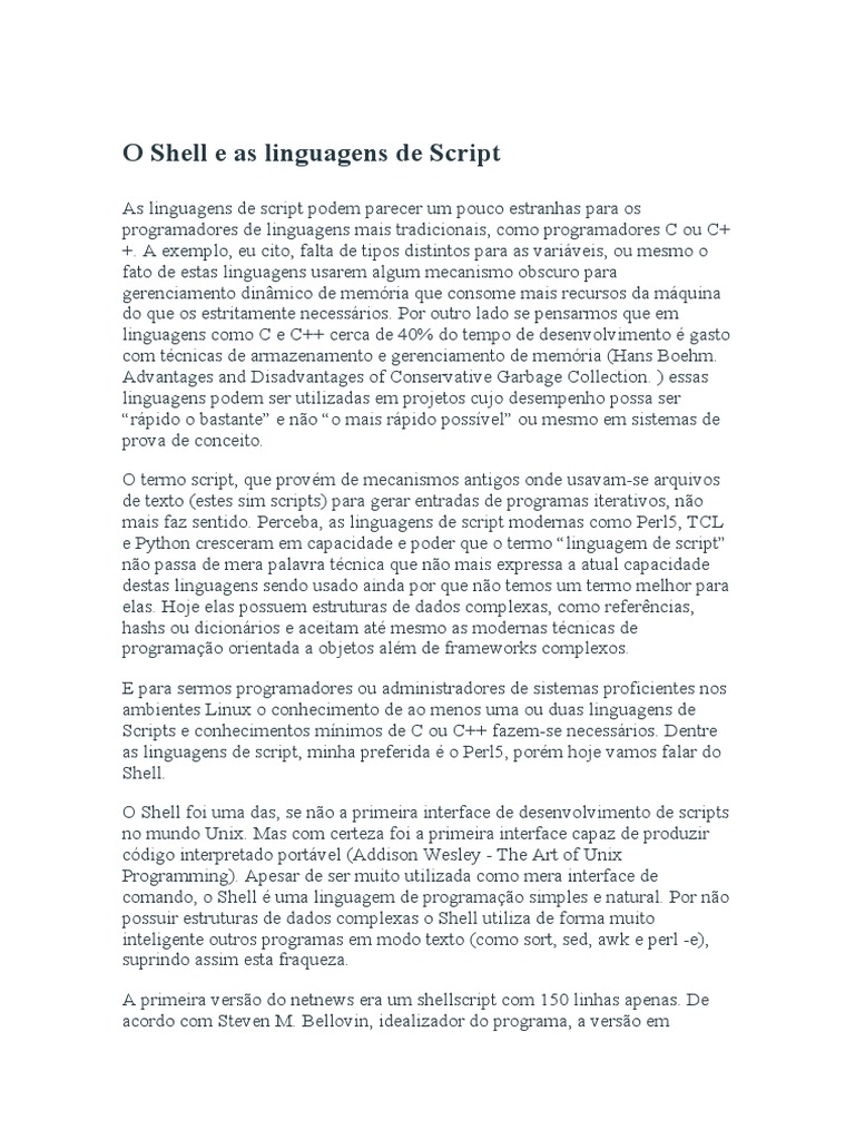 O Shell E As Linguagens De Script Download Grátis Pdf Shell Informática Linguagem De Script 
