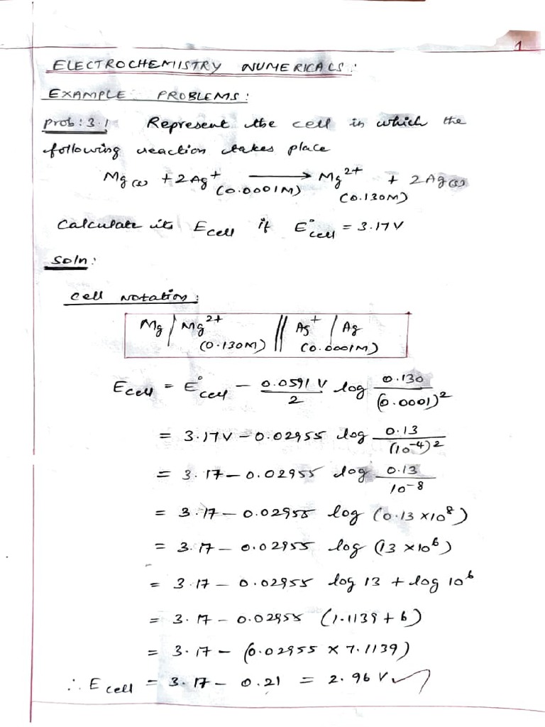 Electrochemistry Numericals - 1 | PDF