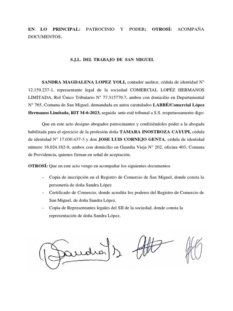 Escrito Patrocinio y Poder Laboral LAbbe | PDF