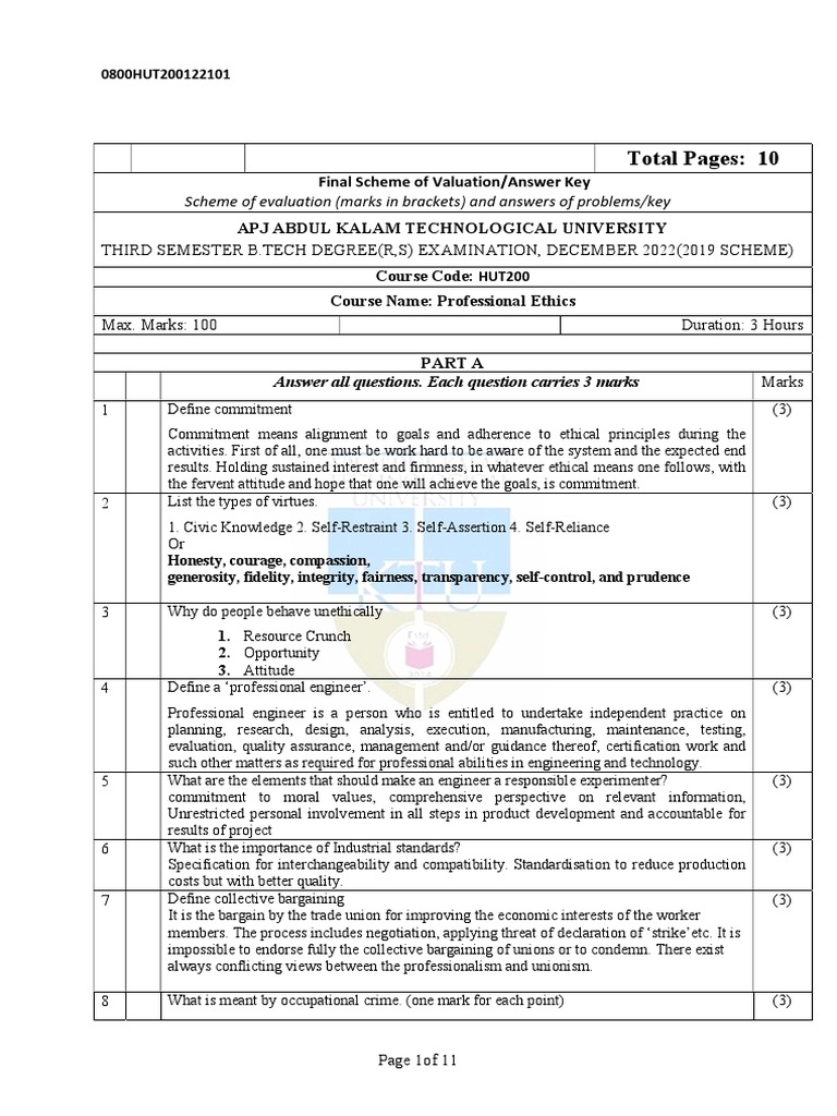 KTU HUT200 Professional Ethics Answer Key | PDF | Security Hacker ...
