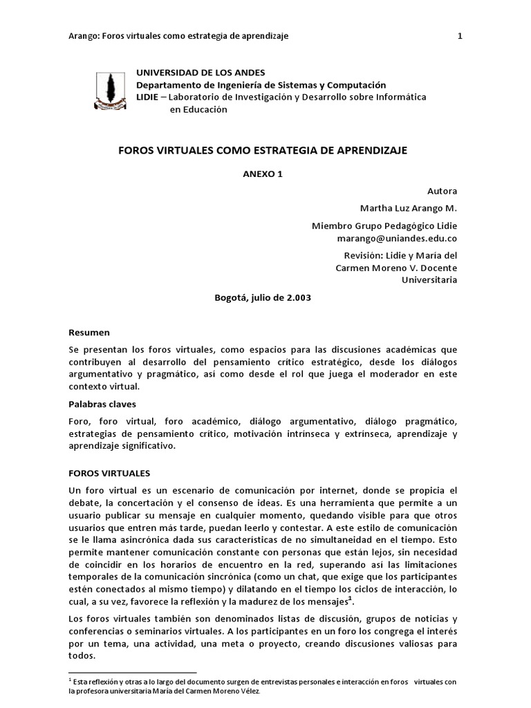 Arango - Foros Virtuales Como Estrategia de Aprendizaje | PDF | Arte