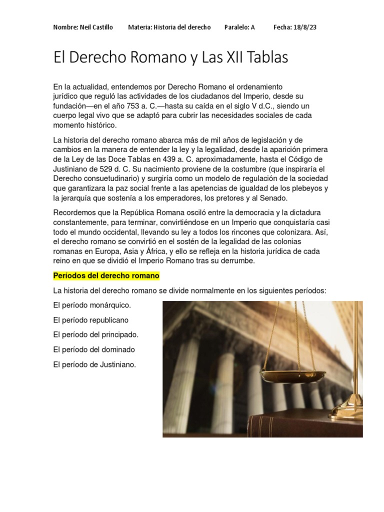 El Derecho Romano y Las XII Tablas | PDF | Ley romana | imperio Romano