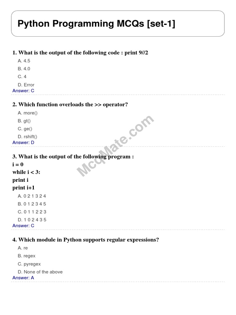 Python Programming Set 1 Pdf Computer Programming Software Engineering