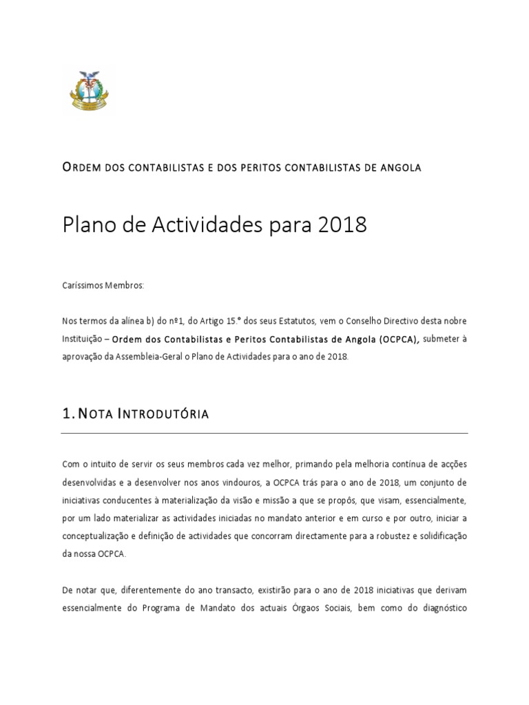 Plano de Actividade Ocpca | PDF
