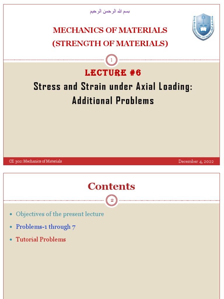 CE 302-Lecture-6 - Stress and Strain Under Axial Loading-Additional Problems | PDF | Strength Of ...