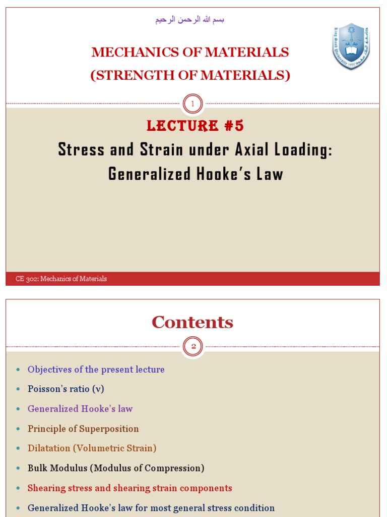 CE 302-Lecture-5 - Stress and Strain Under Axial Loading-Generalized Hooke's Law | PDF
