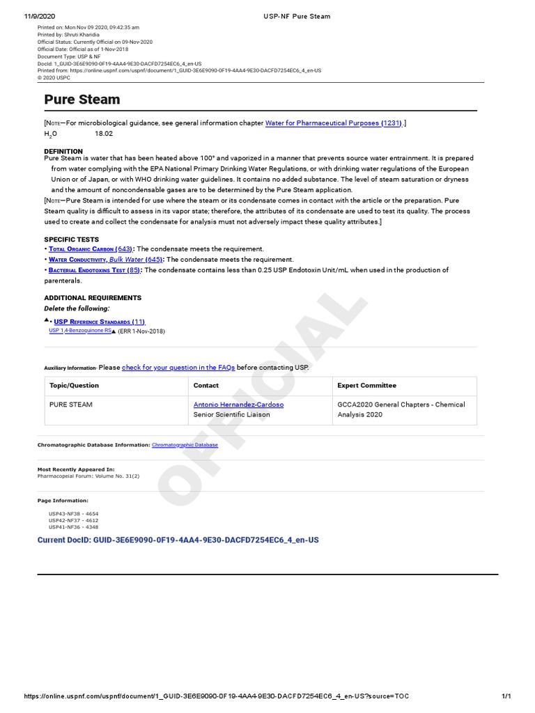 USP-NF Pure Steam | PDF