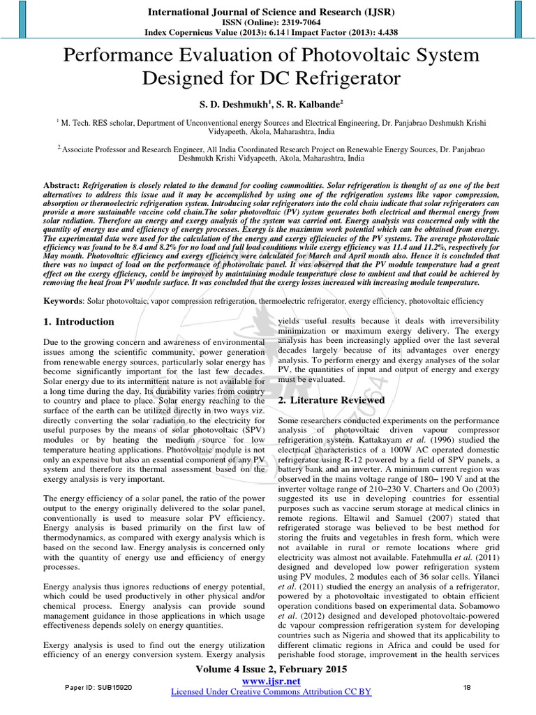 Performance Evaluation Of Photovoltaic System Designed For Dc