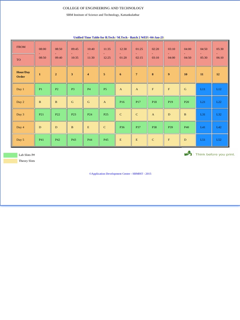 Unified Time Table-2023-Batch 2 | PDF