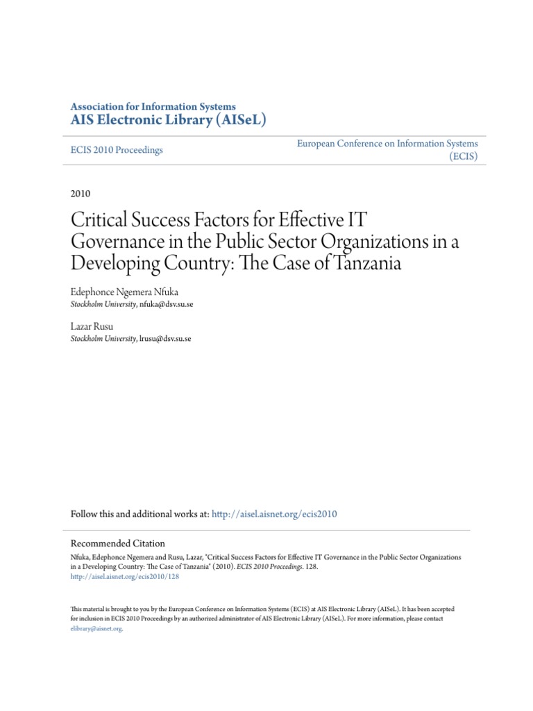 Critical Success Factors For Effective IT Governance in The Publi | Download Free PDF ...