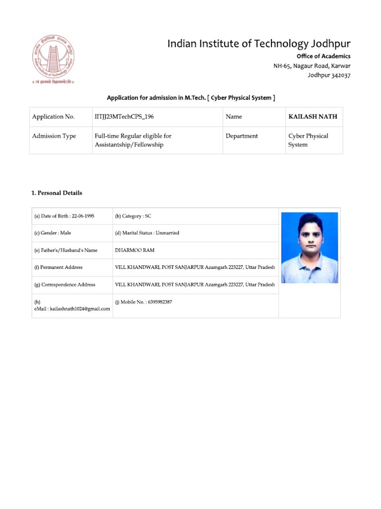 Form Iit Jodhpur | PDF