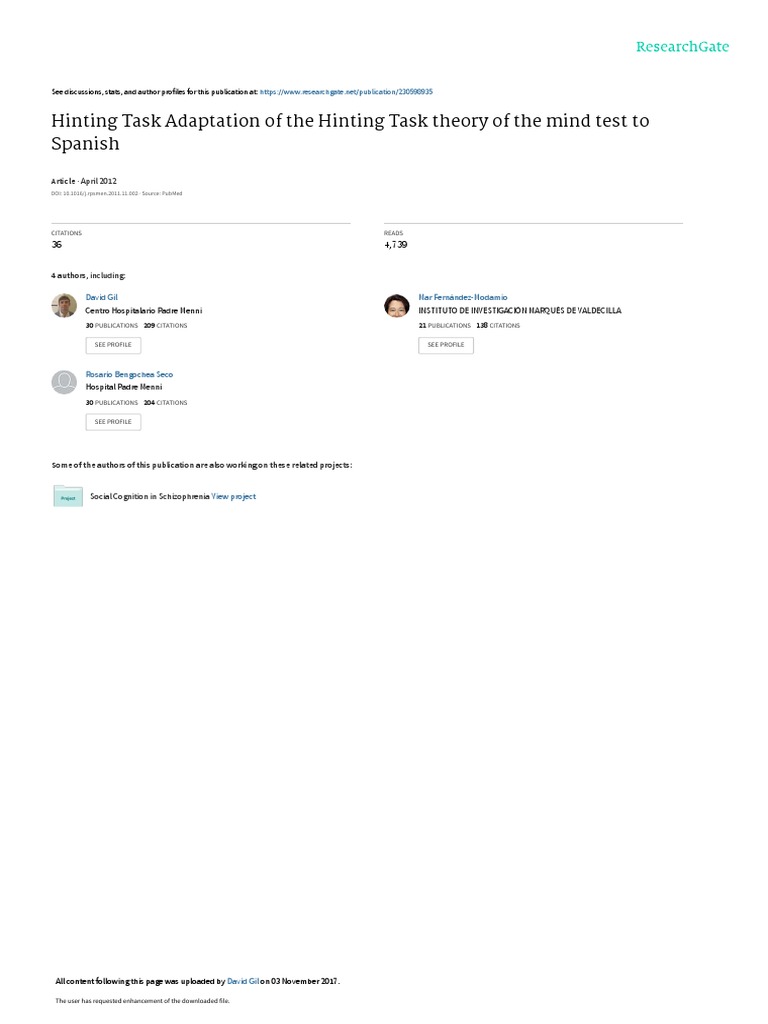 Spanishversionofthe Hinting Task | PDF | Theory Of Mind | Schizophrenia