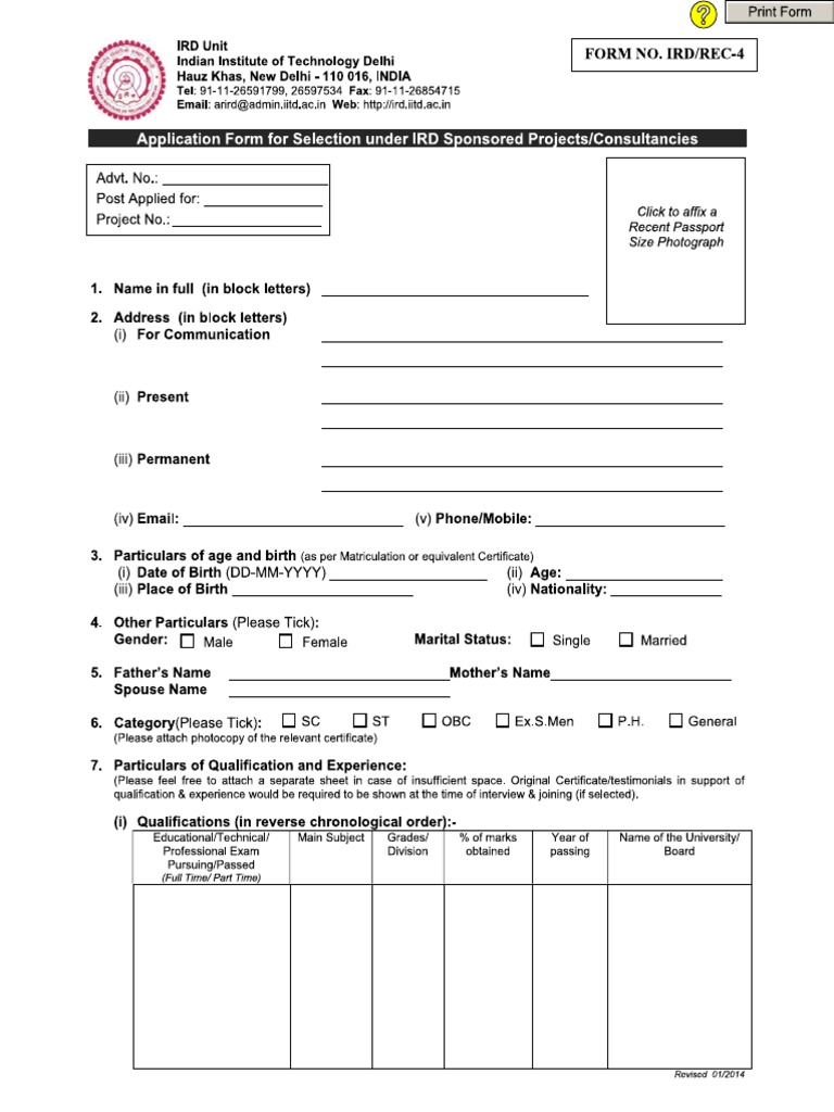Iit Delhi Form | PDF