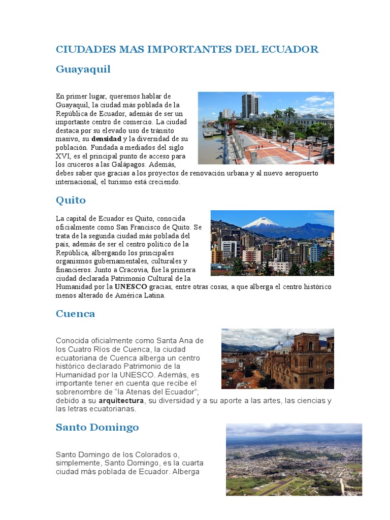 Ciudades Mas Importantes Del Ecuador | PDF | Ecuador